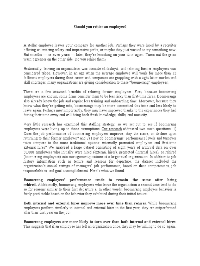 SHould You Rehire An Employee | PDF | Turnover (Employment) | Employment