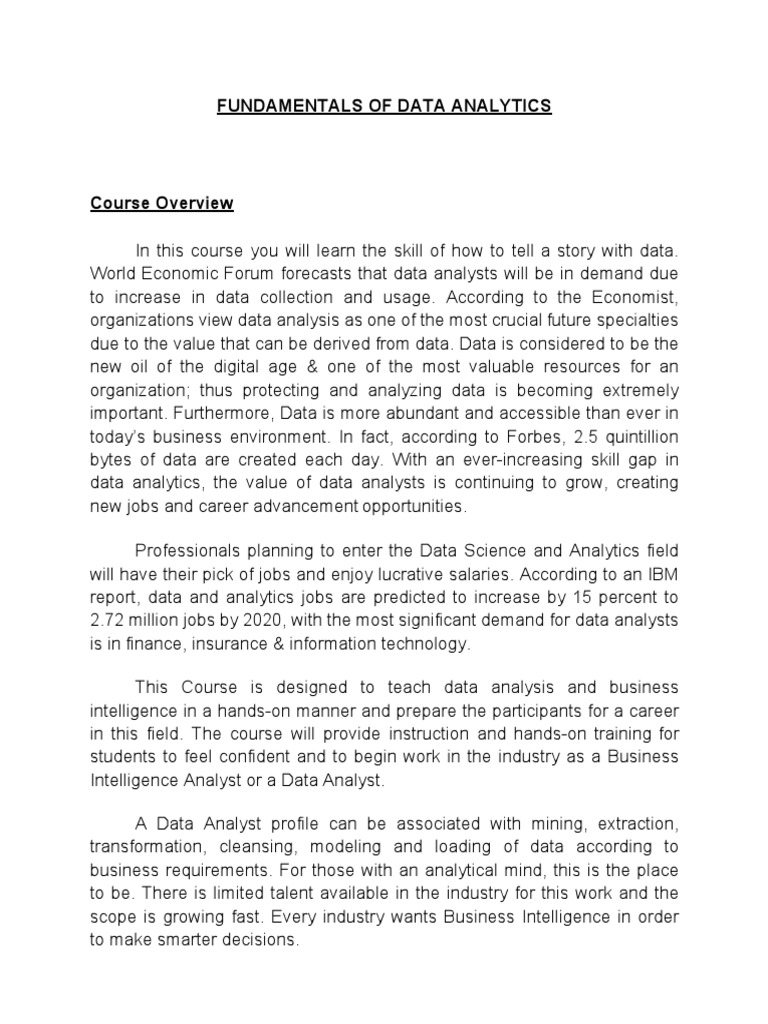 Fundamental of Data Analytics | PDF | Data Analysis | Analytics