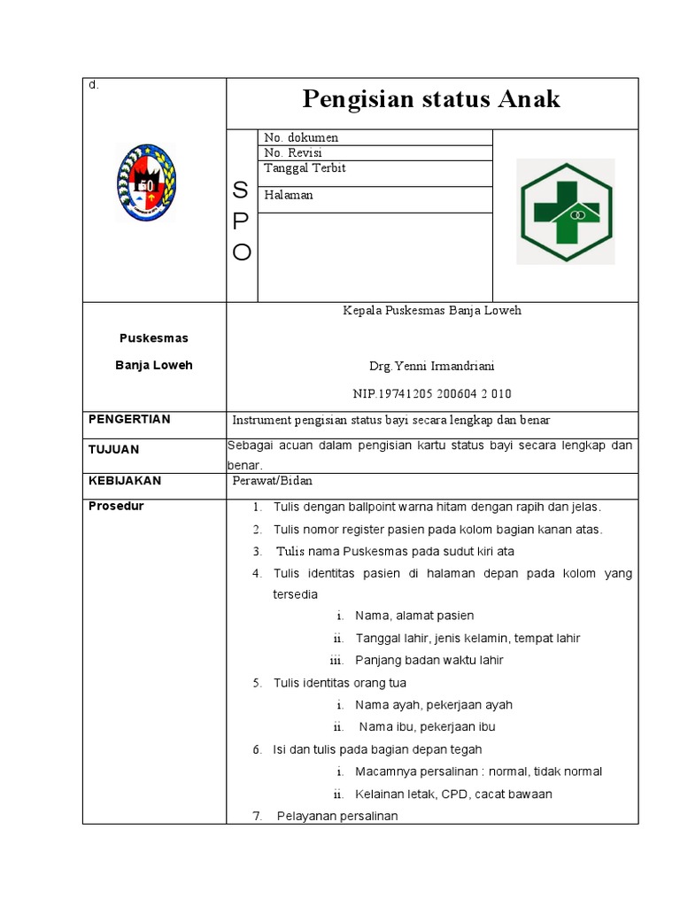 Sop Pengisian Status Anak | PDF
