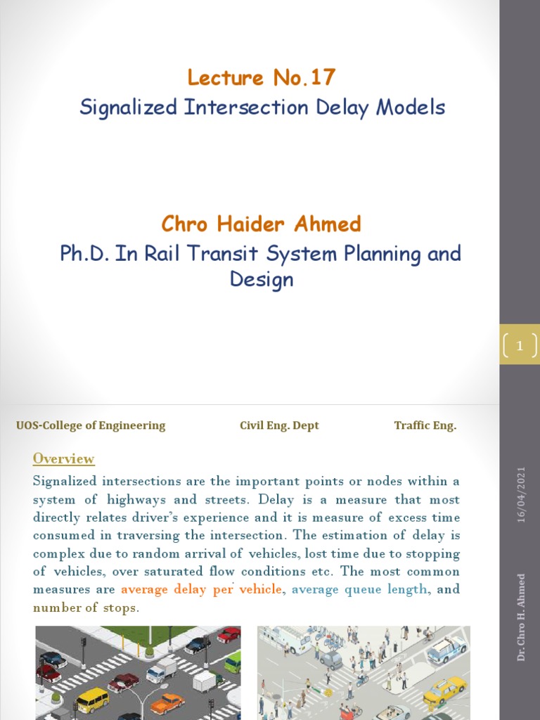 Lecture 17 - Signalized Intersection Delay | PDF | Intersection (Road) | Acceleration