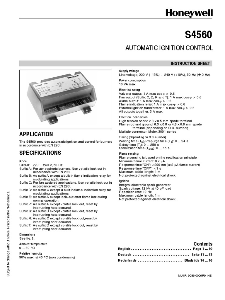 Automatic Ignition Control: Application Specifications | PDF | Ignition System | Electrical Wiring