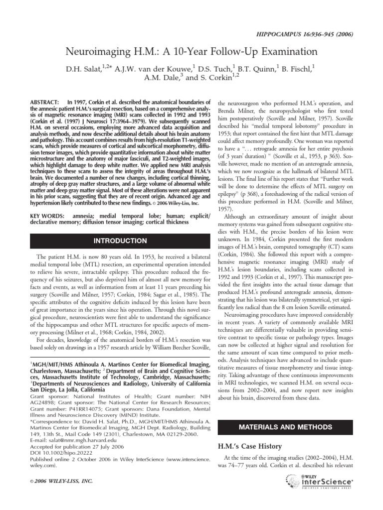 Artigo Complementar 2 | PDF | Amnesia | Hippocampus