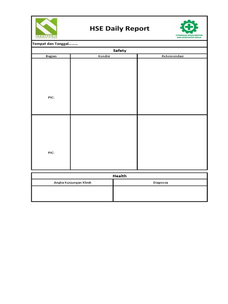 Laporan Harian HSE: Safety & Health | PDF