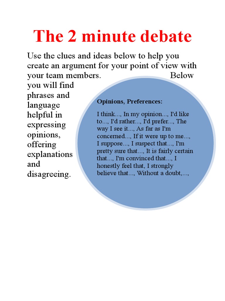 The 2 Minute Debate: Opinions, Preferences | PDF | Reason | Argument