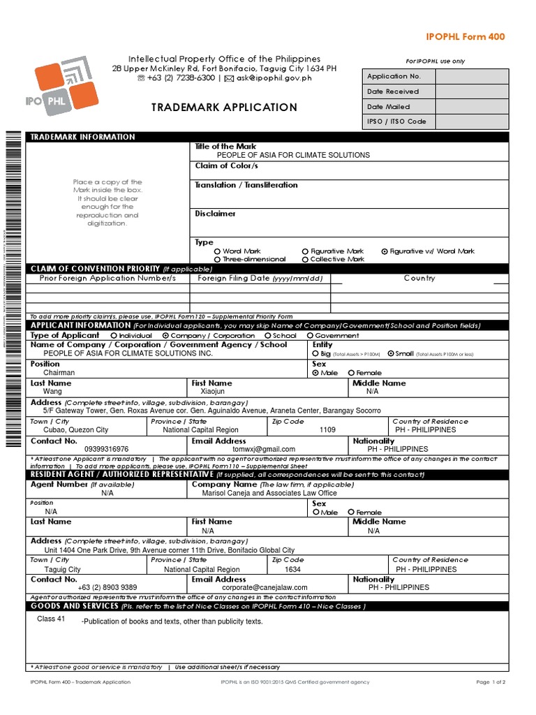 Trademark Application: Intellectual Property Office of The Philippines ...