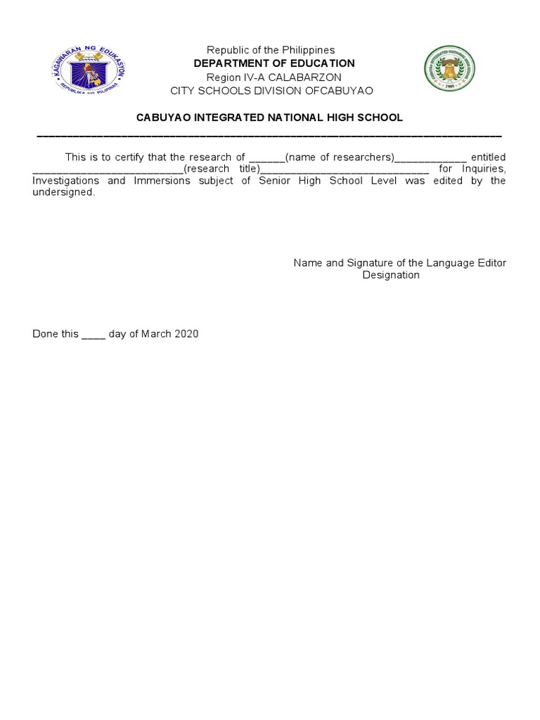 Certification of Editing | PDF