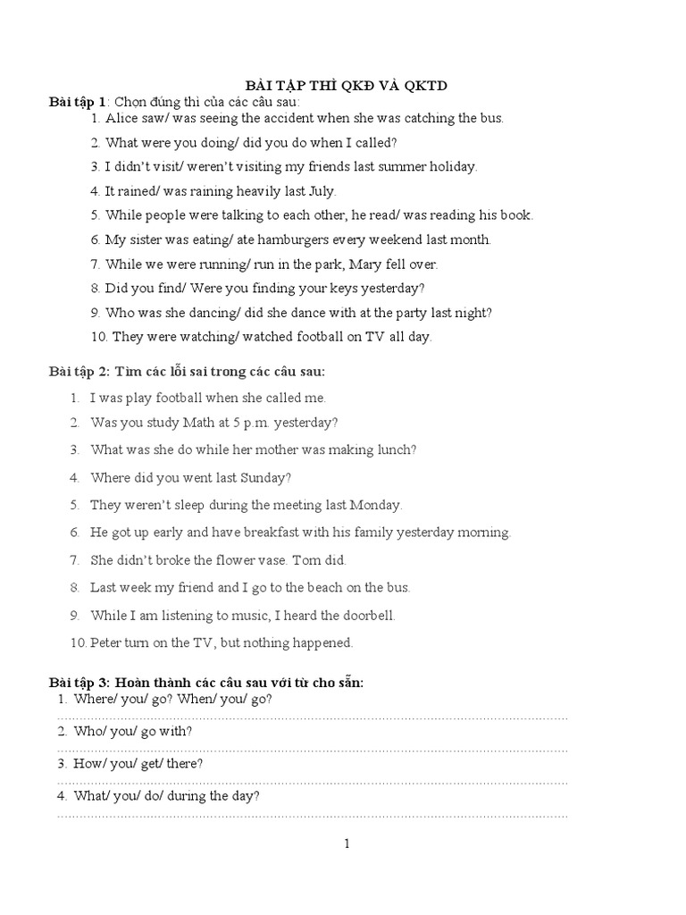 Bài tập thì QKĐ và QKTD | PDF