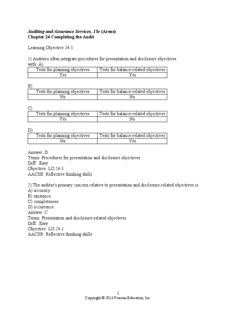 Chapter 24 Completing The Audit: Auditing and Assurance Services, 15e (Arens) | PDF | Going ...