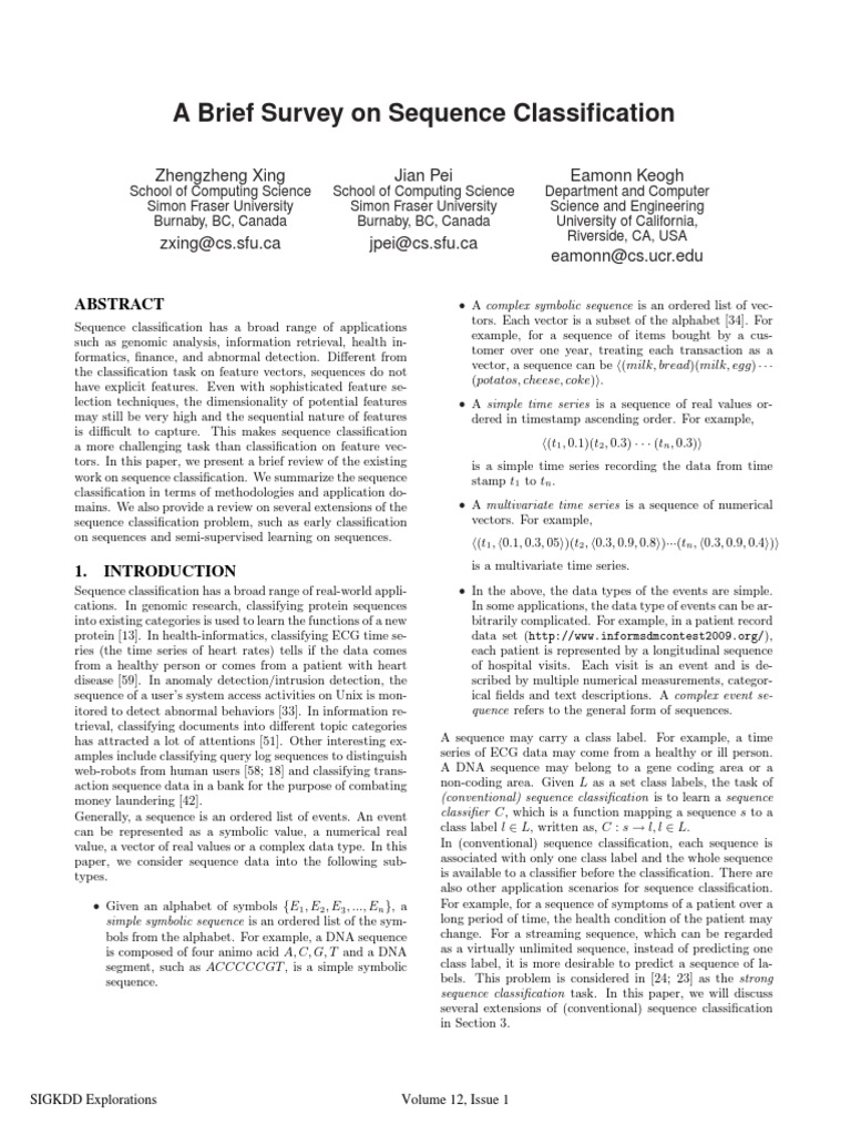 Sequence Classification Pdf Support Vector Machine Statistical Classification