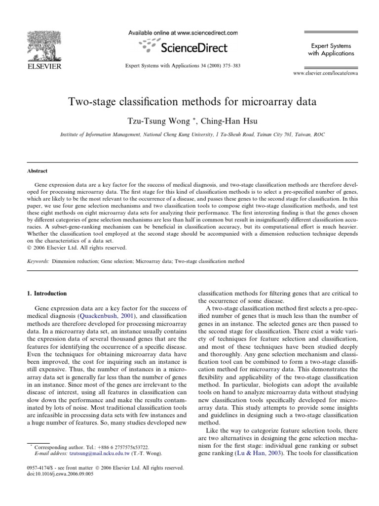 Two-Stage Classification Methods For Microarray Data: Tzu-Tsung Wong, Ching-Han Hsu | PDF ...