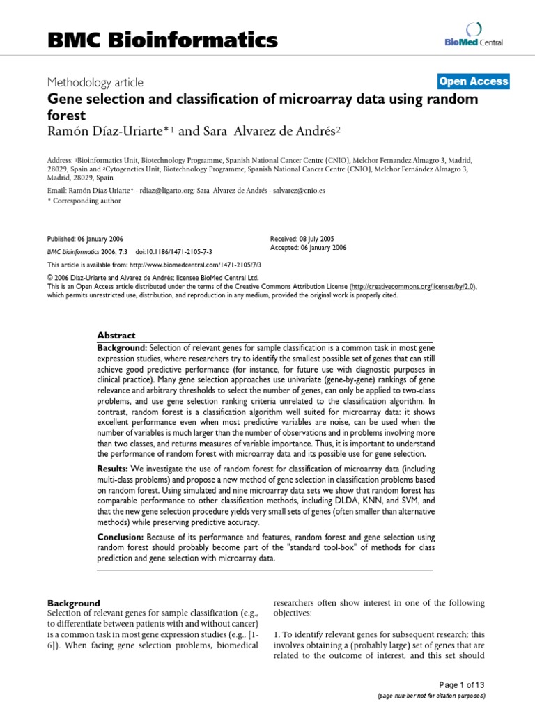 BMC Bioinformatics: Gene Selection and Classification of Microarray ...