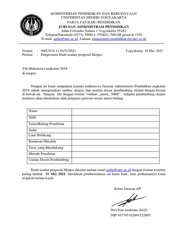 Surat Pengiriman Draft Skripsi | PDF
