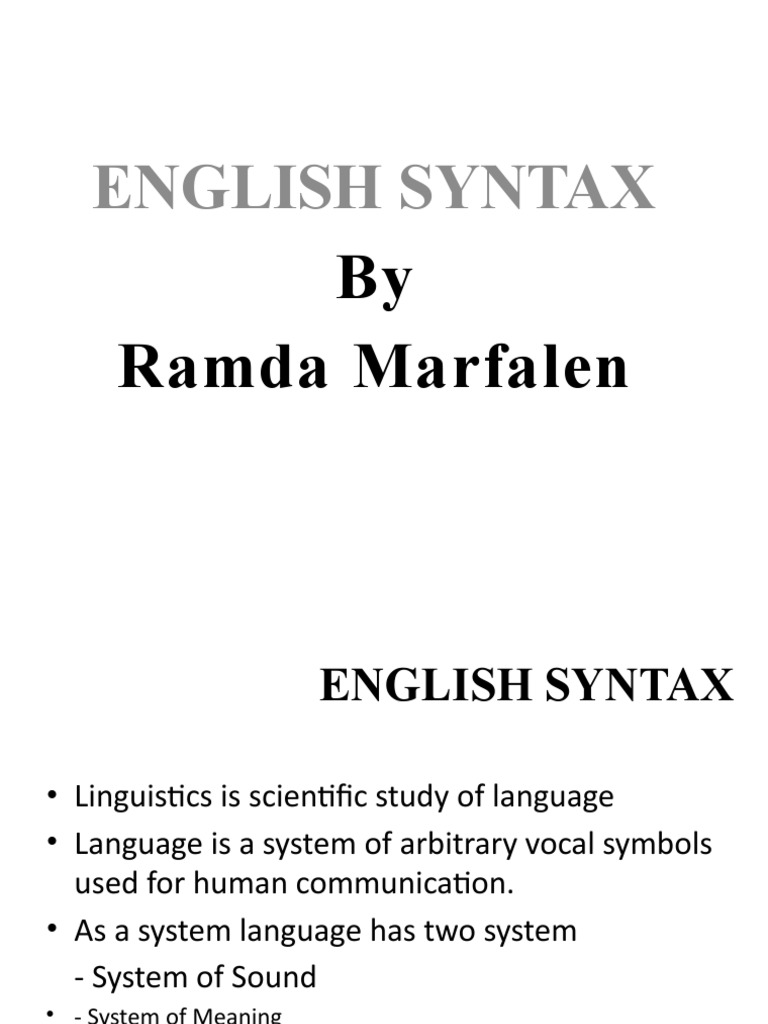 English Syntax: by Ramda Marfalen | PDF | Syntax | Phrase
