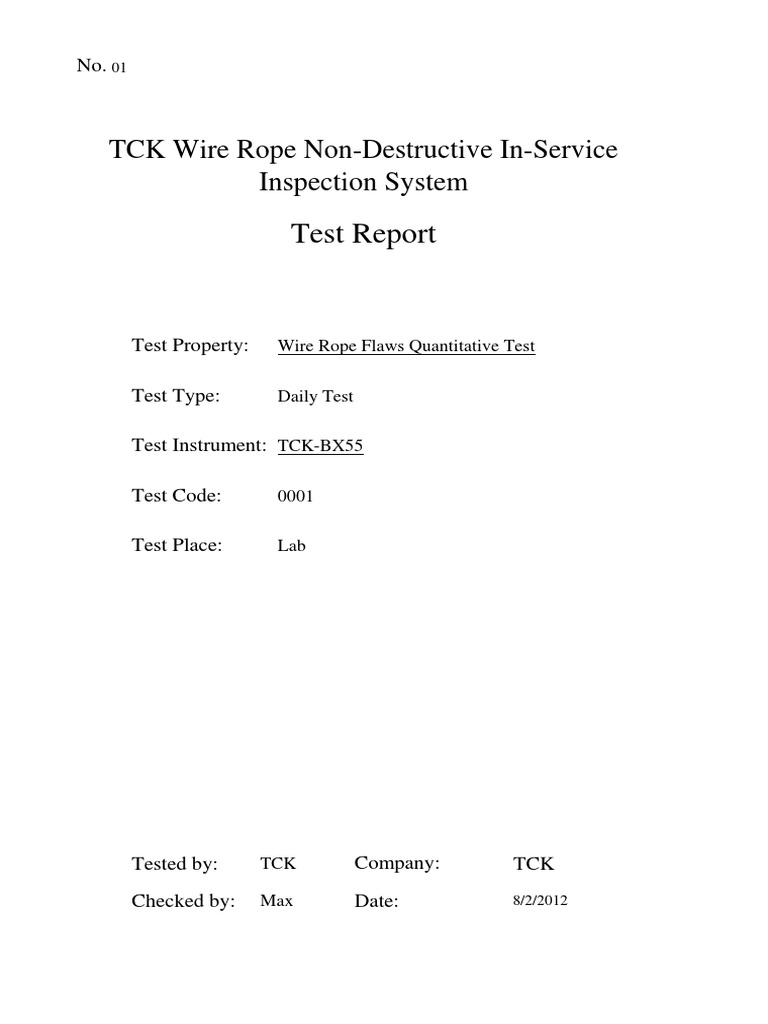 Test Report: TCK Wire Rope Non-Destructive In-Service Inspection System ...