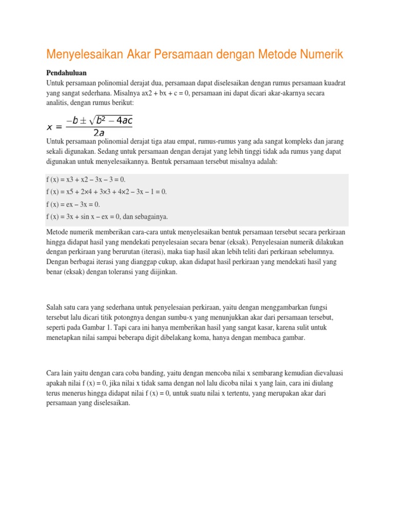 Menyelesaikan Akar Persamaan Dengan Metode Numerik | PDF