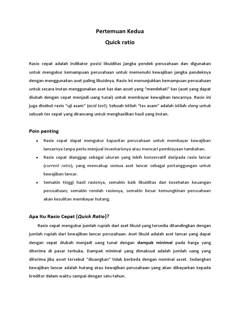 Analisis dan Penghitungan Quick Ratio | PDF