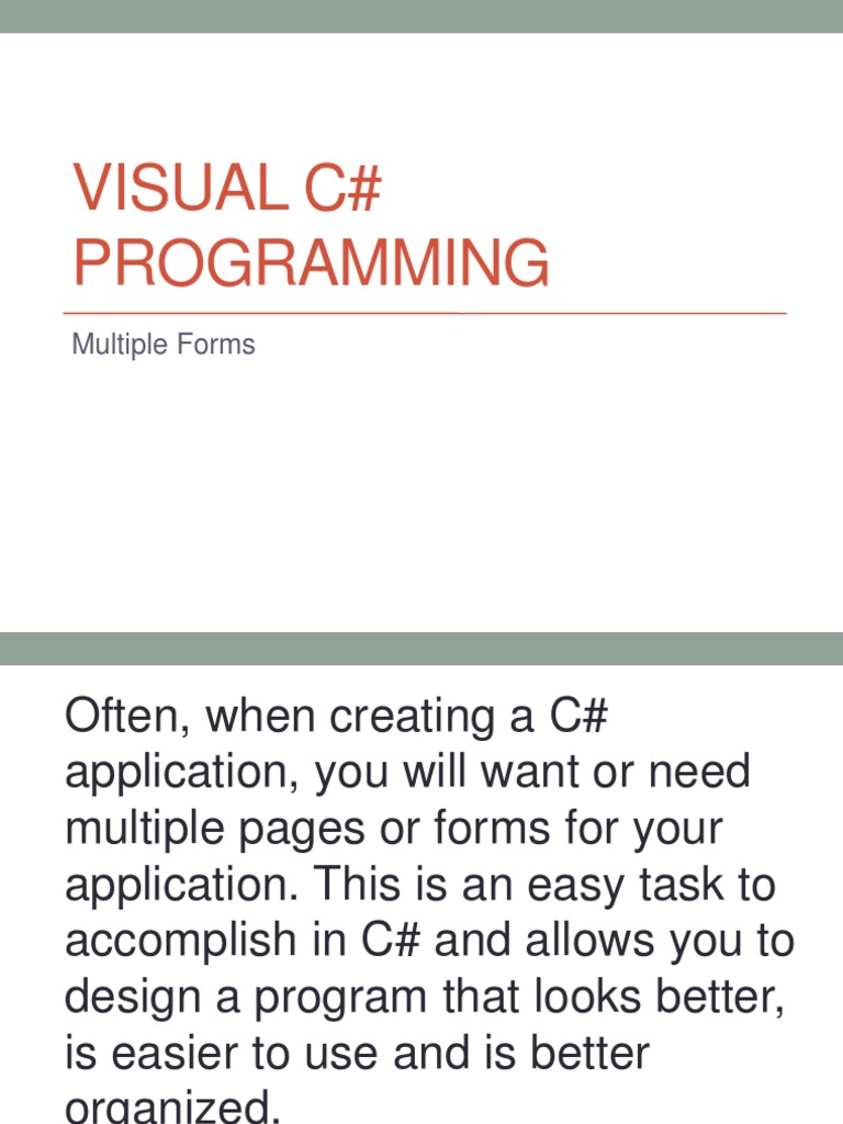 Visual C# Programming: Multiple Forms | PDF