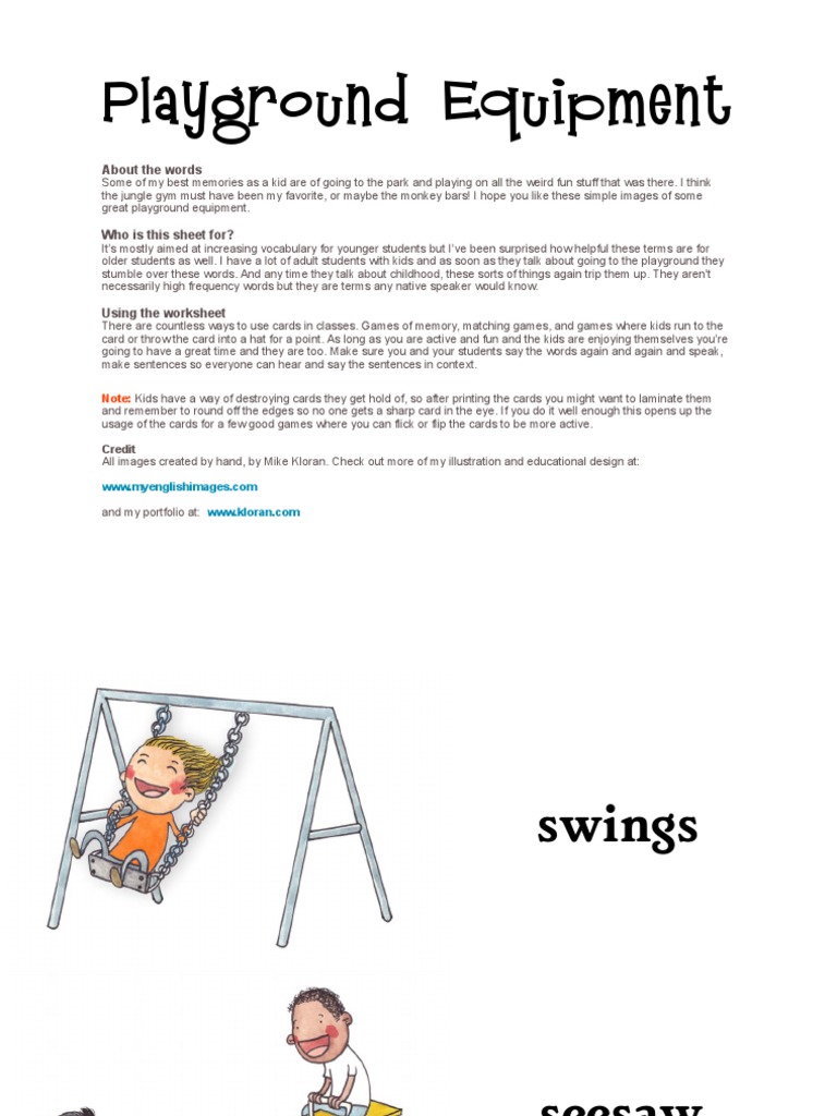 Playground Vocabulary Worksheet for Kids | PDF | Games & Activities