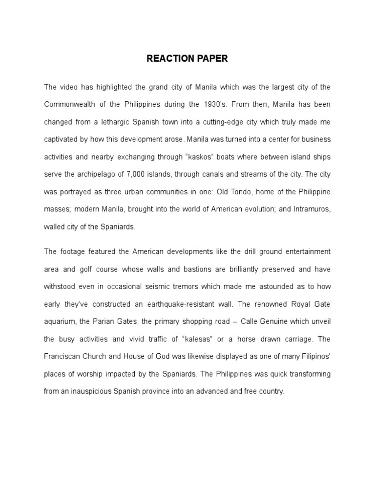 Reaction Paper (Manila - Queen of Pacific) | PDF | Philippines