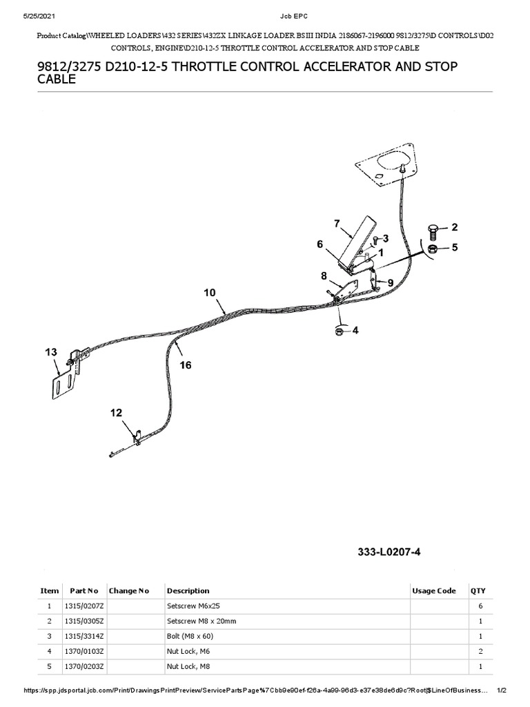 9812/3275 D210-12-5 Throttle Control Accelerator and Stop Cable | PDF | Throttle | Land Vehicles