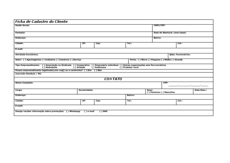Ficha Cadastro de Cliente Sebrae | PDF