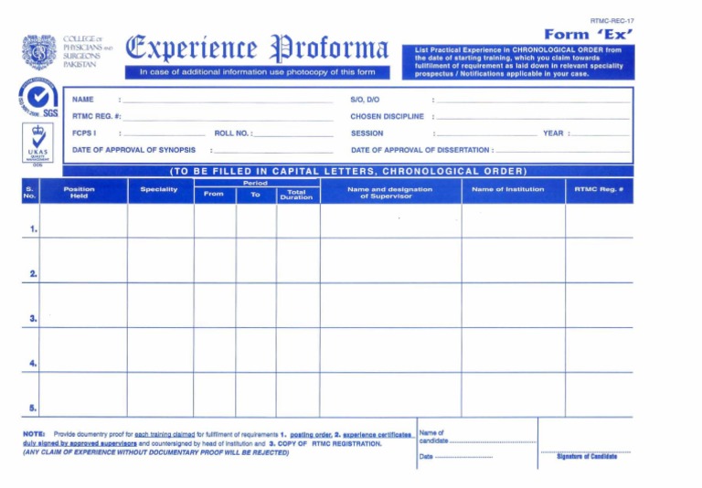 Experience Proforma | PDF