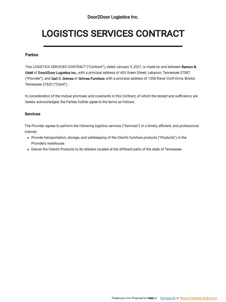 Logistics Services Contract Template | PDF | Logistics | Common Law