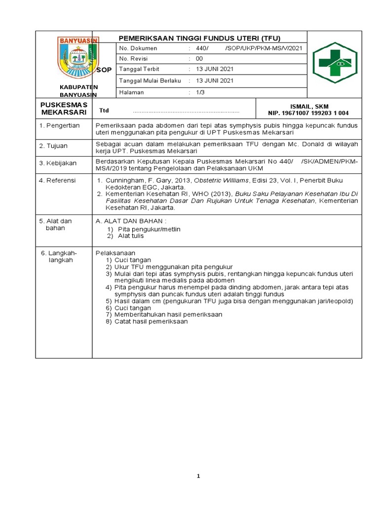 Sop Pengukuran Tfu Ibu Hamil | PDF