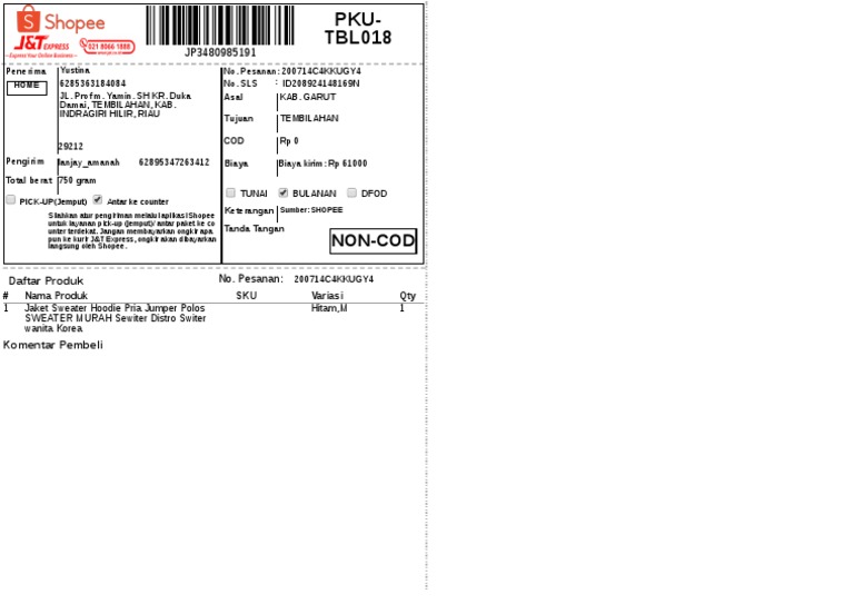 Shipping - label.J&T Express - 1 | PDF