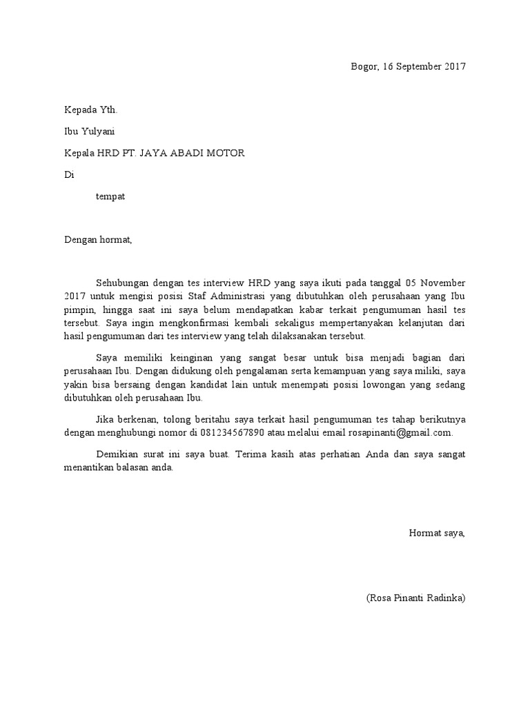 Surat Follow Up Interview Pdf