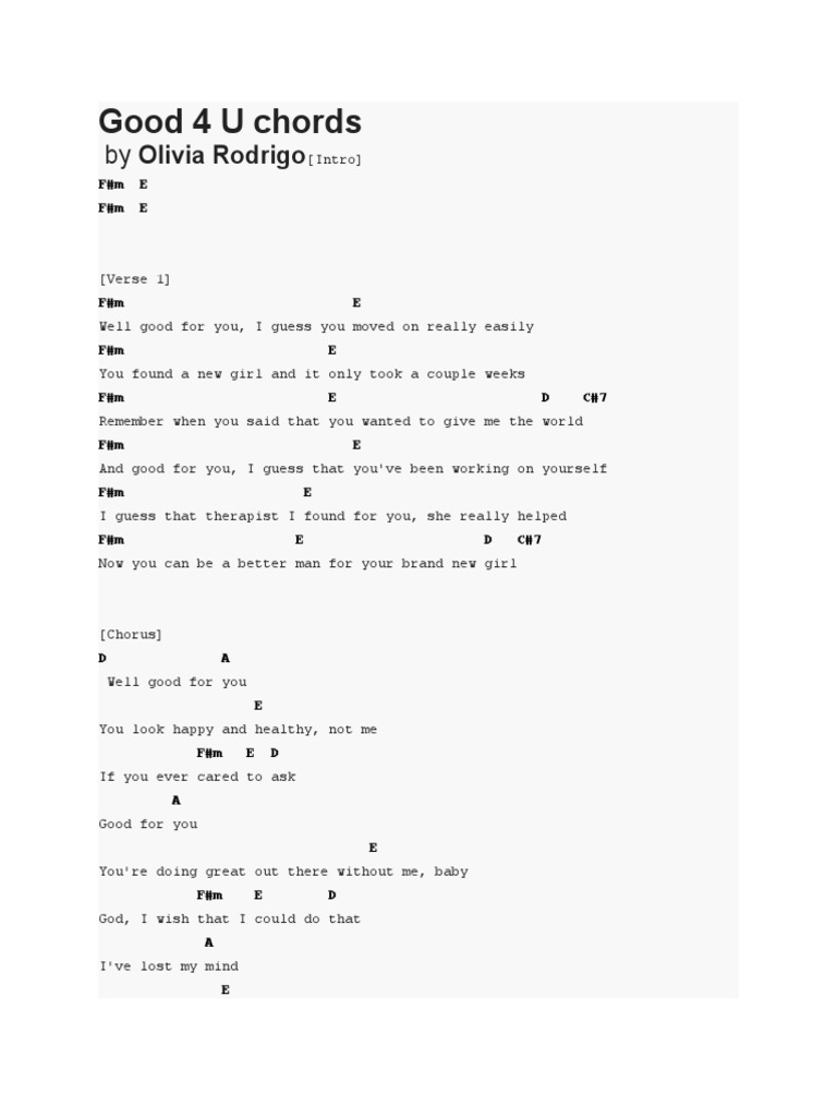 Good 4 U Chords | PDF | Song Structure | Entertainment (General)