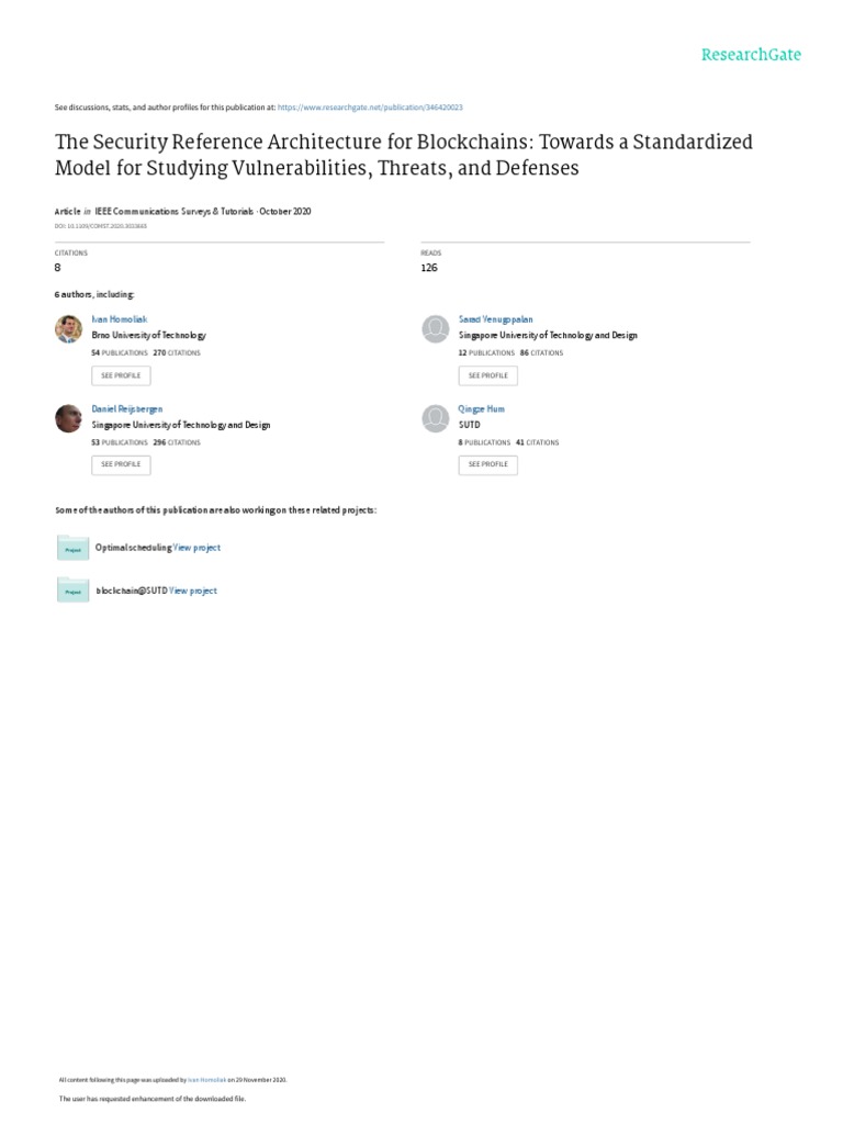The Security Reference Architecture For Blockchains: Towards A Standardized Model For Studying ...