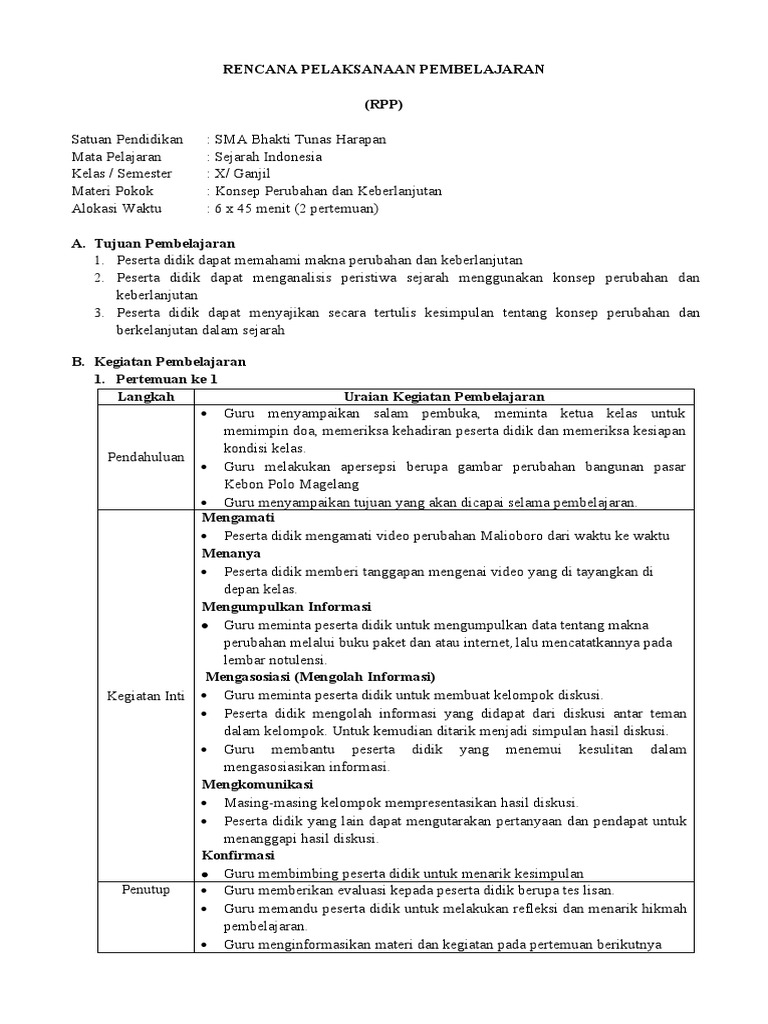 RPP Kelas X KD 2 Sejarah | PDF | Karier & Perkembangan