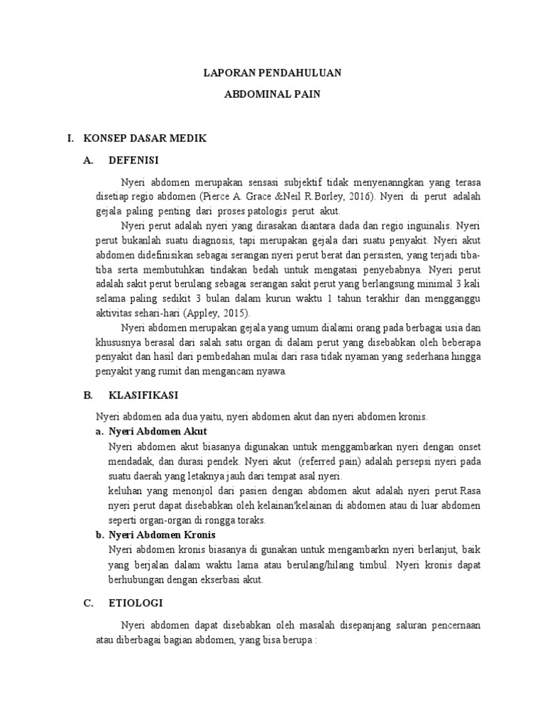 Laporan Pendahuluan Abdominal Pain | PDF