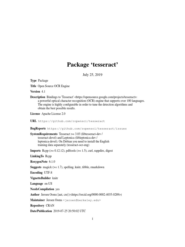 Tesseract | PDF | Optical Character Recognition | Fedora (Operating System)