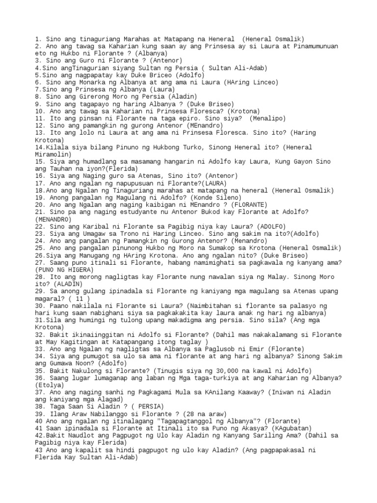 Mga Tanong Sa Florante at Laura | PDF