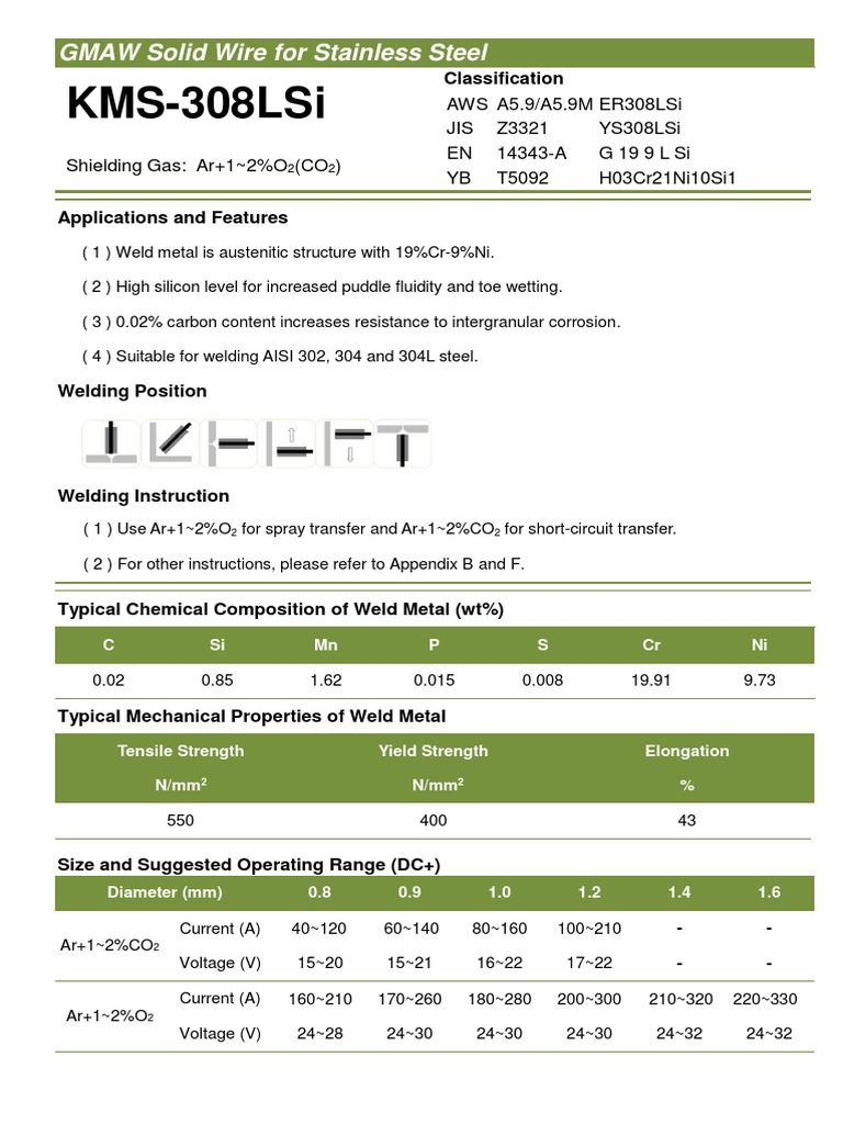 Kms-308Lsi: Gmaw Solid Wire For Stainless Steel | PDF
