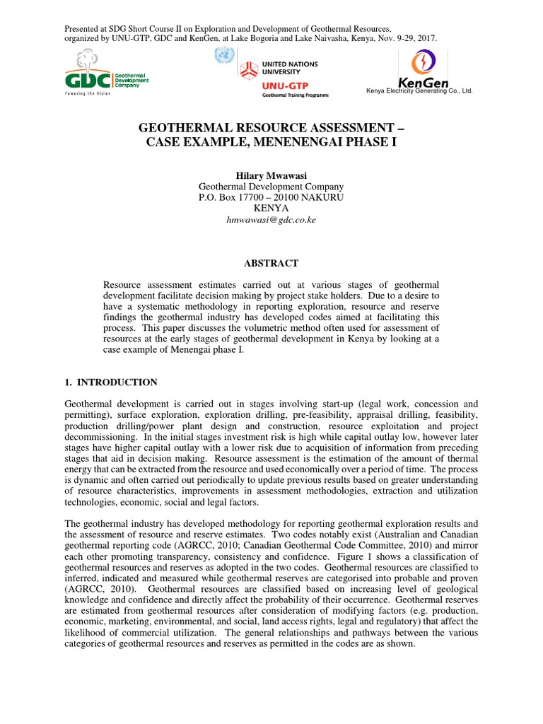 Geothermal Resource Assessment - Case Example, Menenengai Phase I | PDF ...