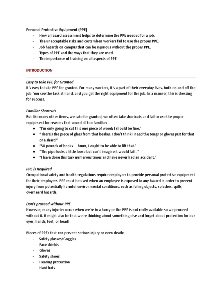 Personal Protective Equipment (PPE) | PDF | Personal Protective ...