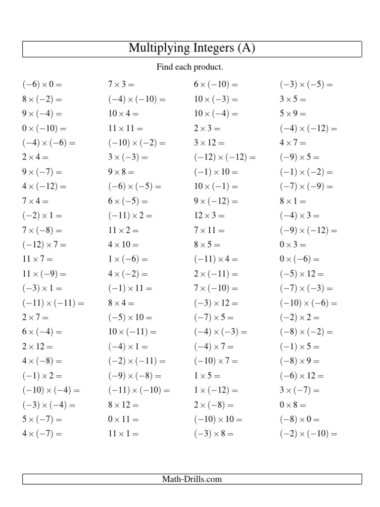 Integers Multiplication - 1212 - 1212!0!001 | PDF | Algebra | Mathematical Notation