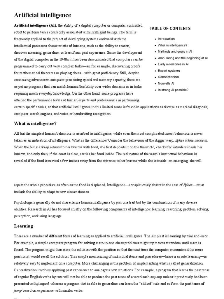 Artificial Intelligence - Britannica Online Encyclopedia | PDF ...