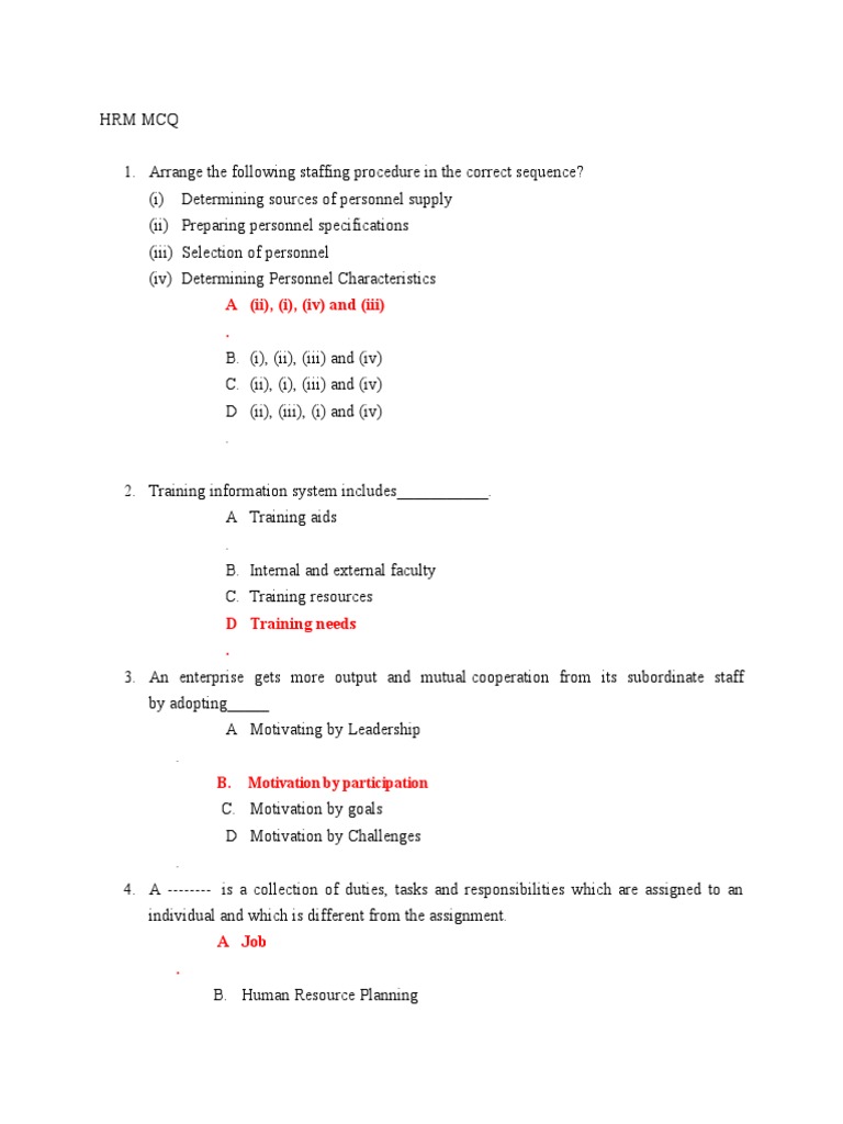 HRM Multiple Choice Questions | PDF | Human Resource Management | Human ...