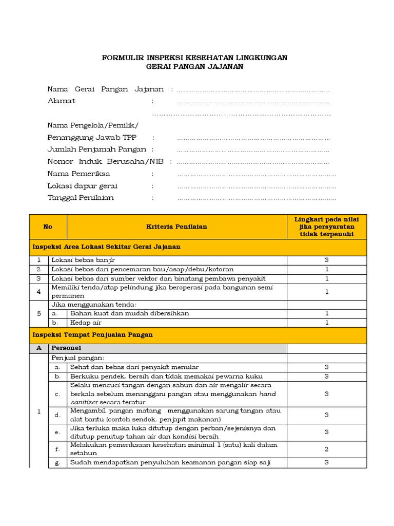 Form IKL Gerai Pangan Jajanan | PDF
