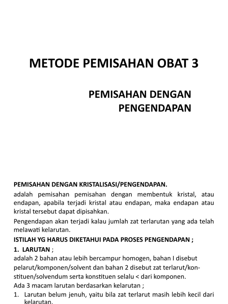 Metode Pemisahan Obat 3 (Dengan Pengendapan) | PDF