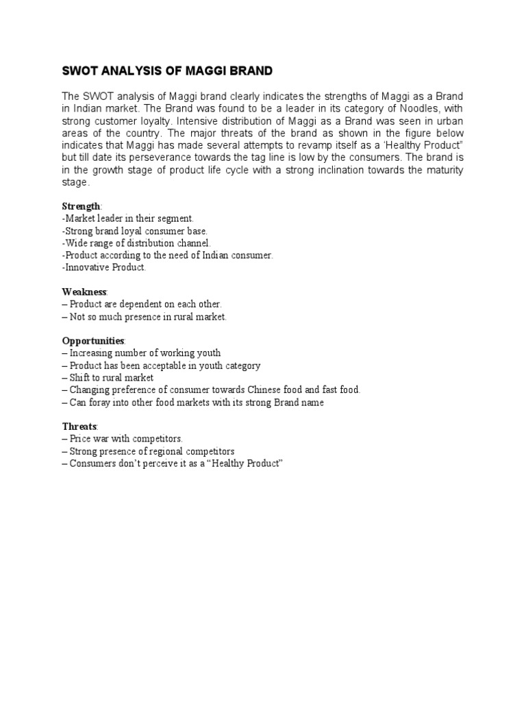Swot Analysis of Maggi Brand | PDF | Brand | Microeconomics