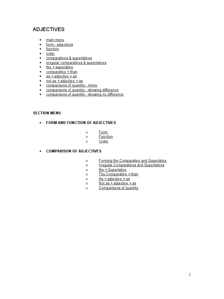 Adjectives: Section Menu Form and Function of Adjectives | PDF | Adjective | Linguistic Typology