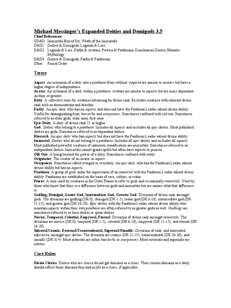 Michael Messinger's Expanded Deities and Demigods 3.5: Terms | PDF ...