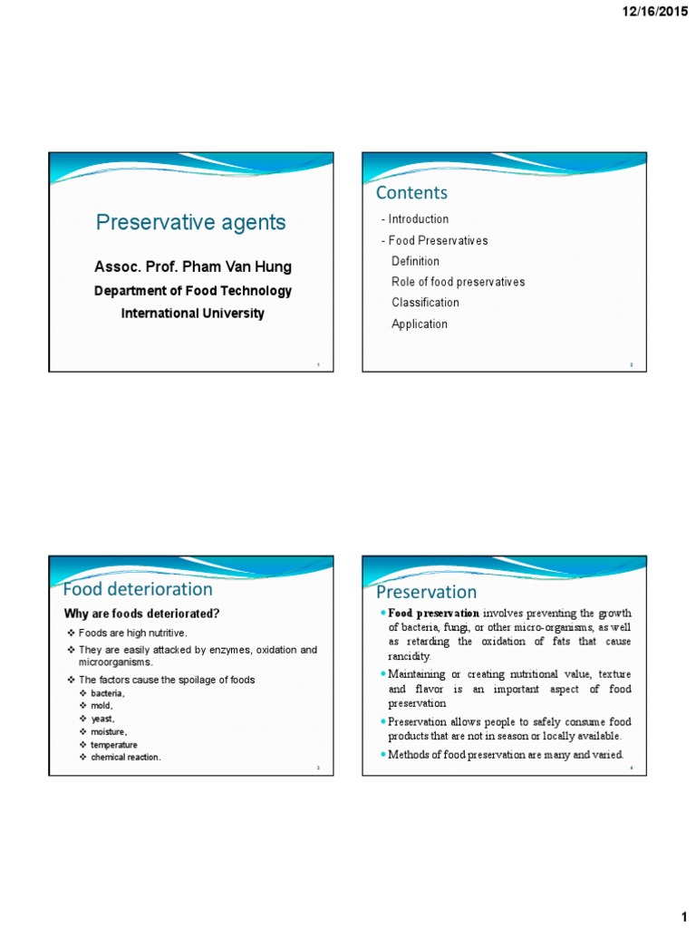 Preservative Agents: A PFPH V H Assoc. Prof. Pham Van Hung | PDF | Food ...