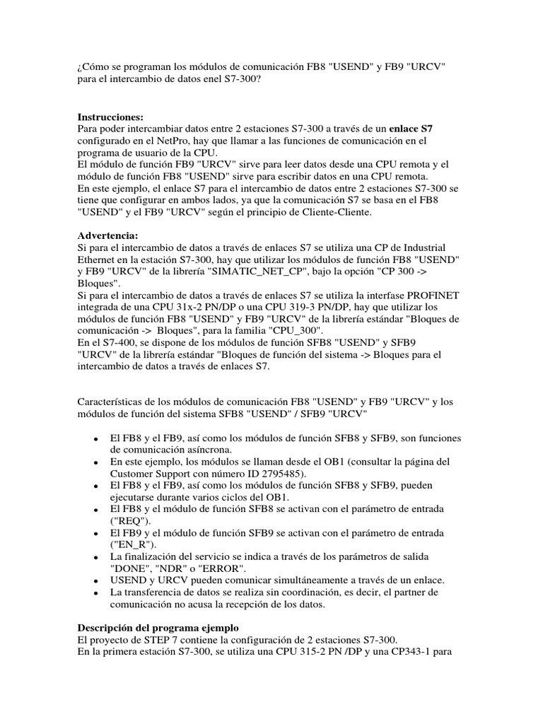 Cómo Se Programan Los Módulos de Comunicación FB8 USEND y FB9 URCV para ...