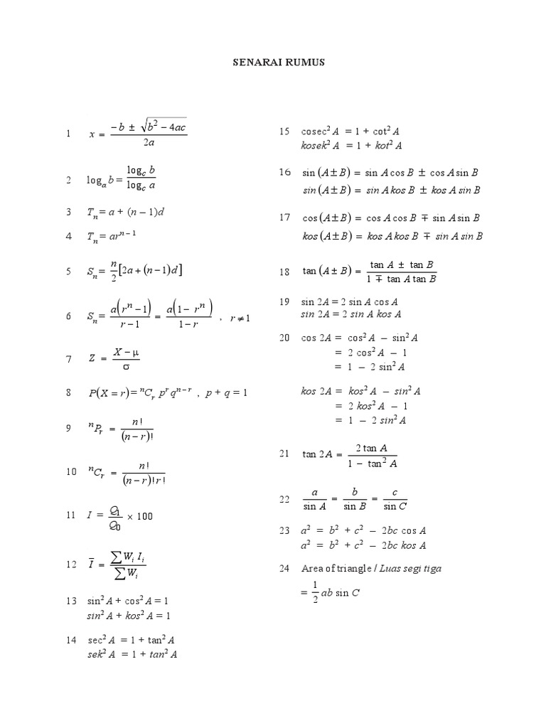 Formula Addmath SPM KSSM | PDF